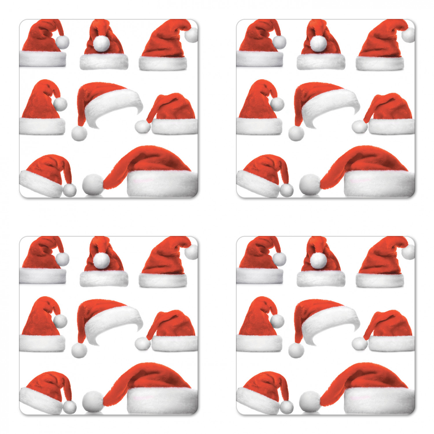 Christmas Coaster Set of 4, Classical Santa Claus Hats Xmas New Year ...
