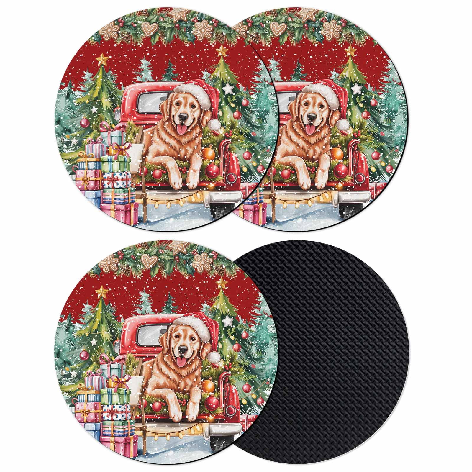 Christmas Coasters Set of 4, Absorbent Coasters for Drinks, Winter Xmas ...