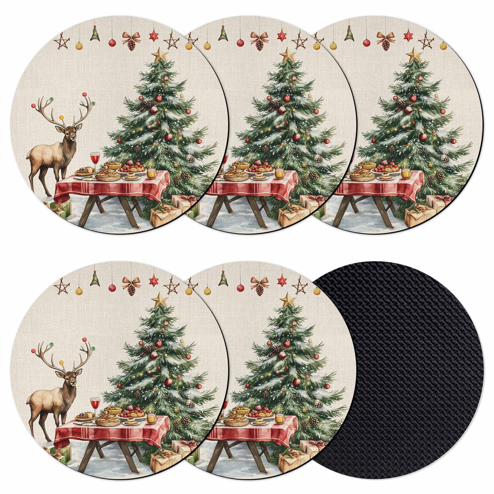 Christmas Coasters Set of 6, Absorbent Coasters for Drinks, Xmas Tree ...