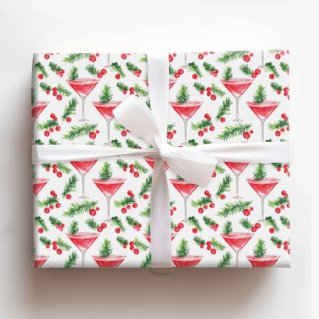 Christmas Cocktail Martini with Pine and Berry Garnish Holiday Wrapping ...