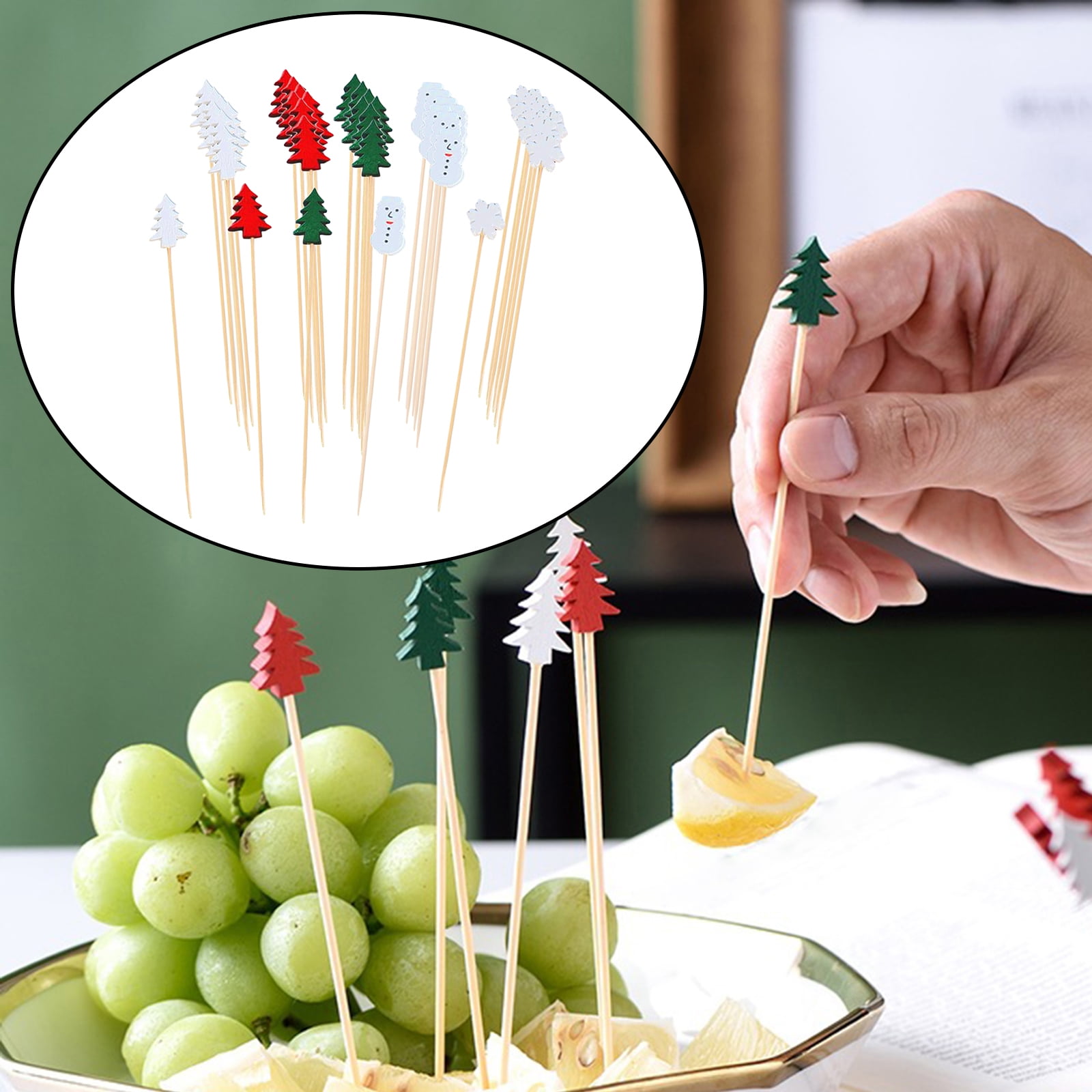 Tachiuwa Christmas Cocktail Picks, 4.7 inch Bamboo Skewers, 100 Pieces ...
