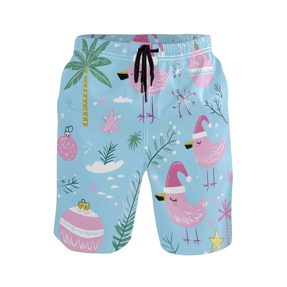 Christmas Coconut Palm Flamingo Mens Swim Trunks Quick Dry Board Shorts ...