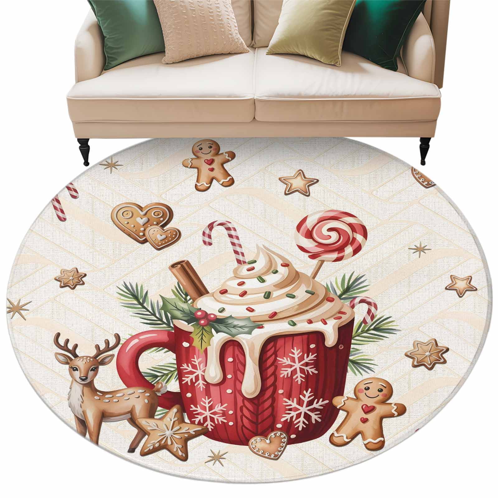 Christmas Coffee Area Rug, Vintage Xmas Deer Ginger Cookies Candy Holly ...