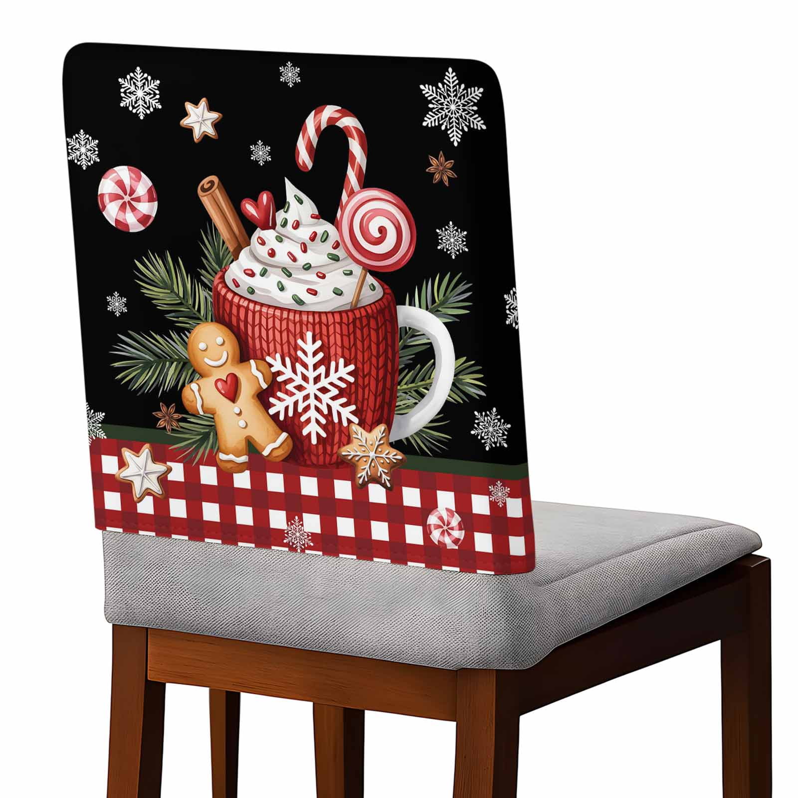 Christmas Coffee Chair Covers Set of 1 Xmas Gingerbread Man Holly ...