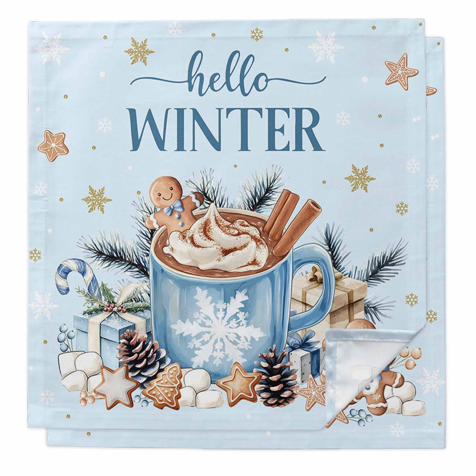 Christmas Coffee Cloth Napkin Set of 2, Xmas Gingerbread Man Biscuits ...