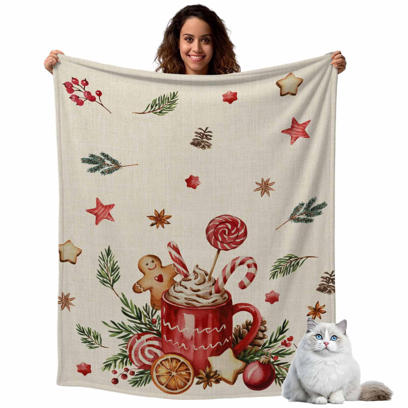 Christmas Coffee Gingerbread Man Fleece Throw Blanket Lightweight Candy ...