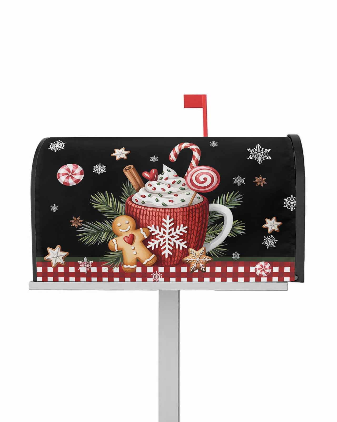 Christmas Coffee Mailbox Cover, Xmas Gingerbread Man Holly Winter ...