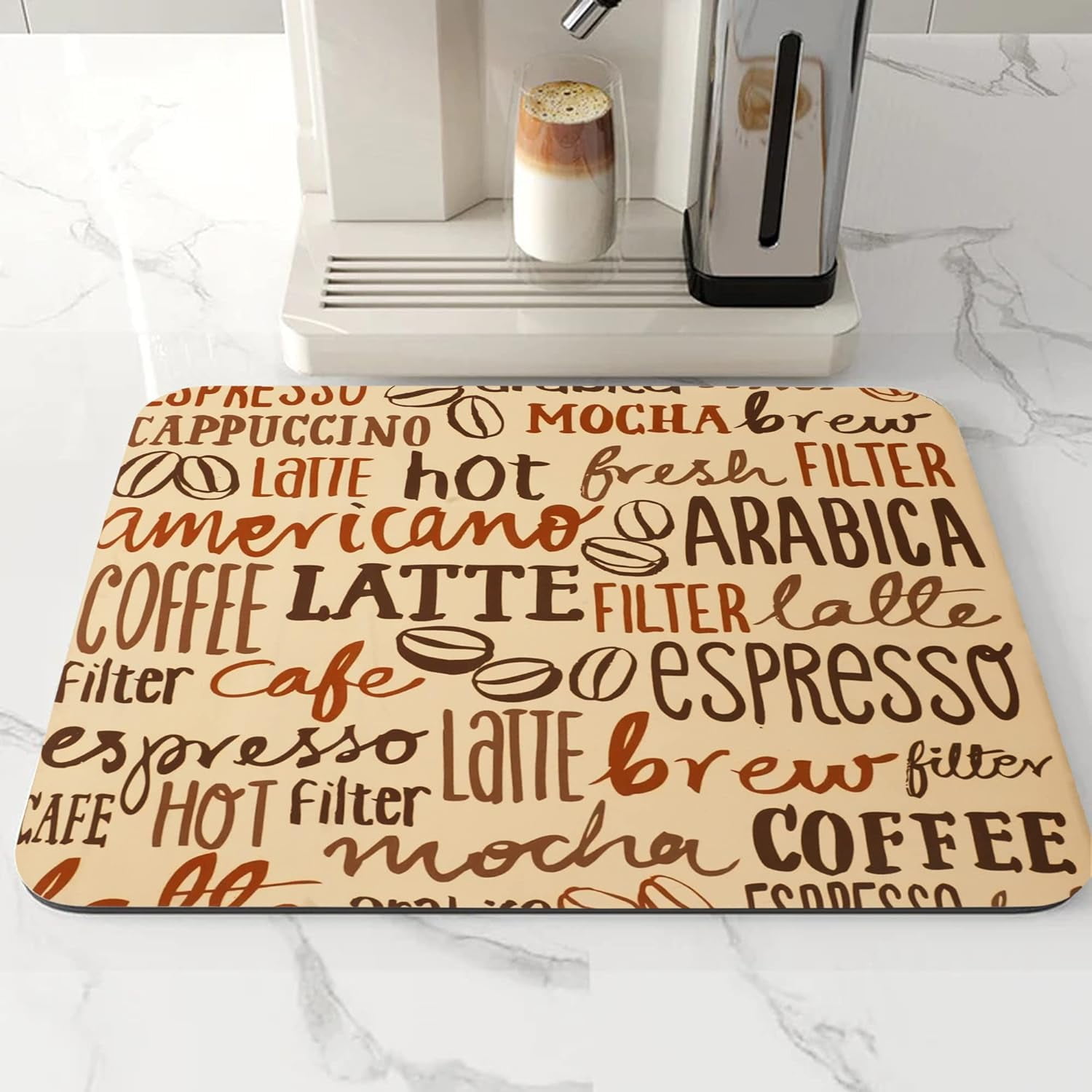 Christmas Coffee Mat Rubber Dish Drying Mat For Kitchen Counter ...