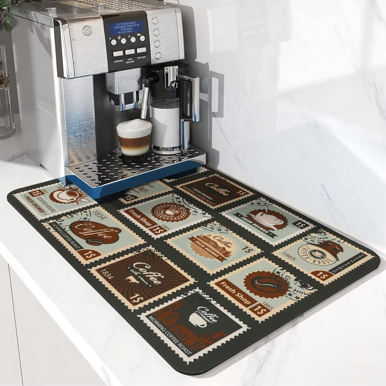 Christmas Coffee Mat Rubber Dish Drying Mat For Kitchen Counter ...