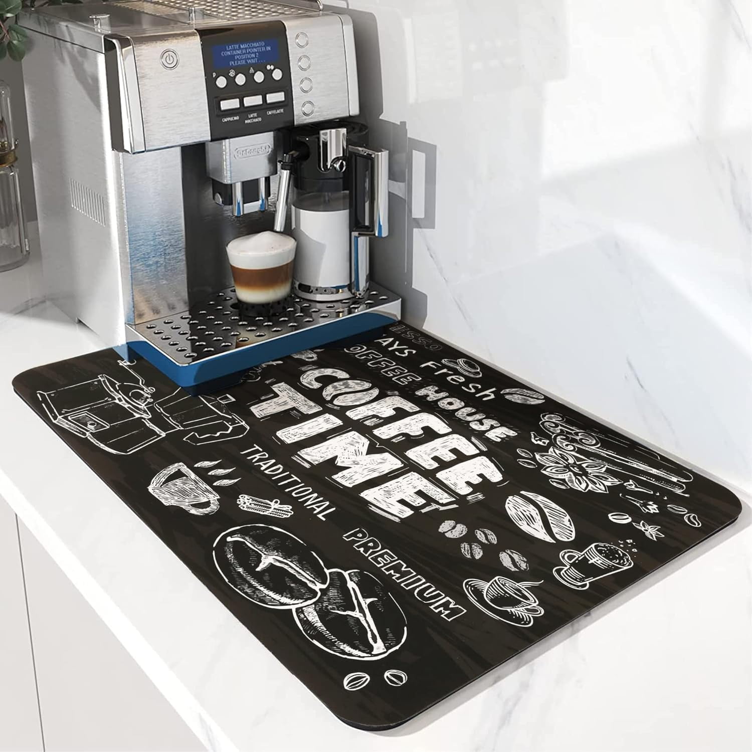 Christmas Coffee Mat Rubber Dish Drying Mat For Kitchen Counter ...