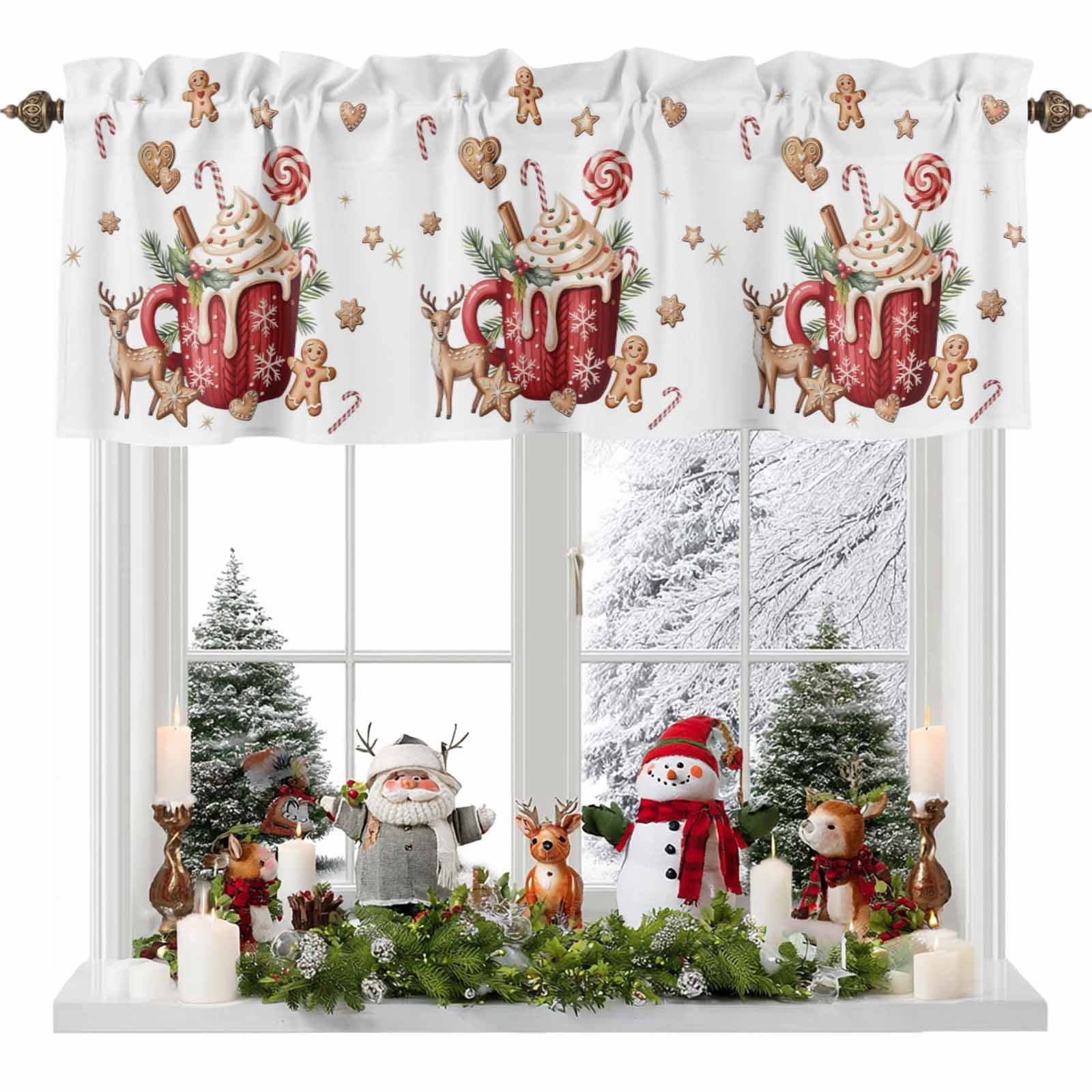 Christmas Coffee Valances for Windows, Vintage Xmas Deer Ginger Cookies ...