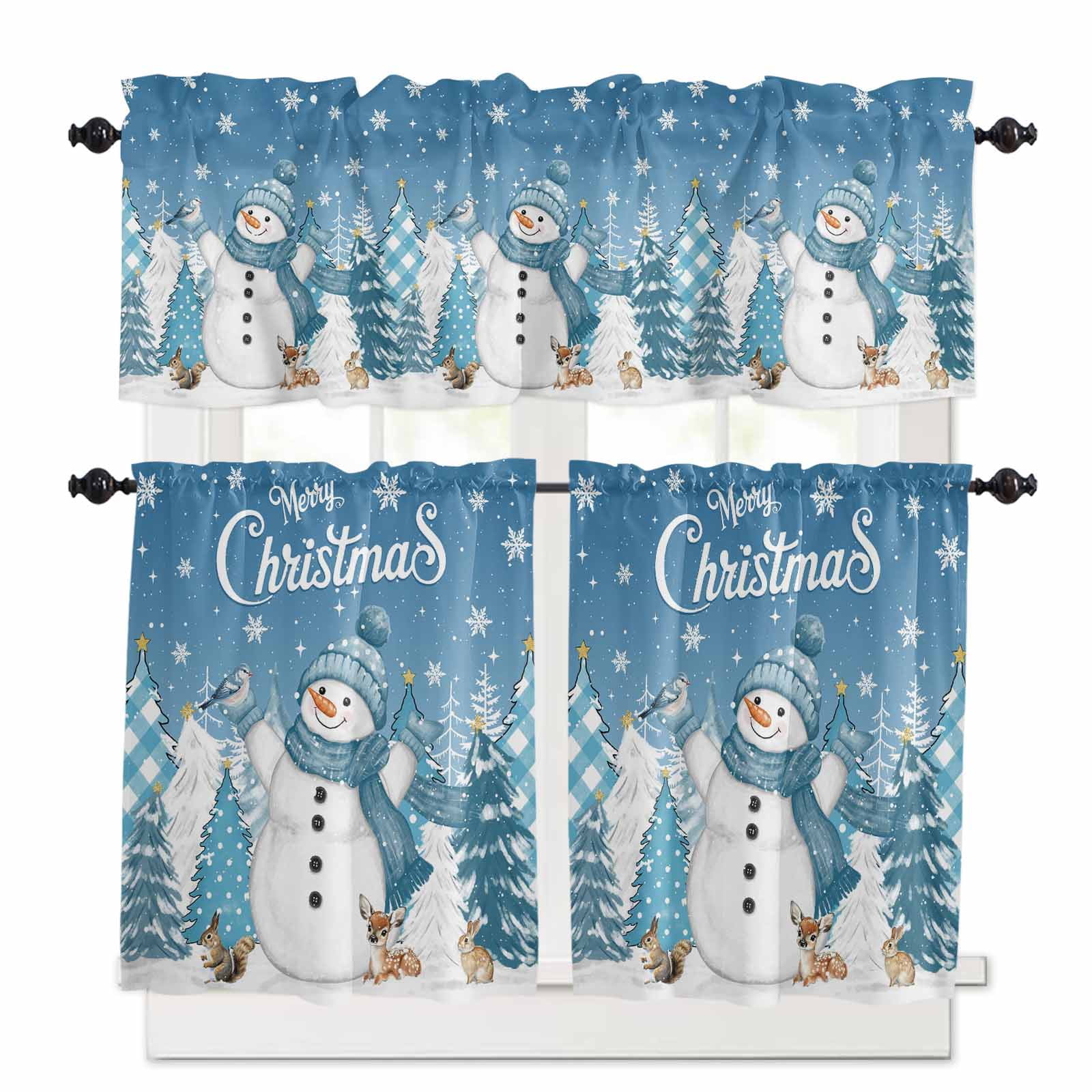 Christmas Color Lights Curtain Valances Set Winter Gifts Stars Green ...