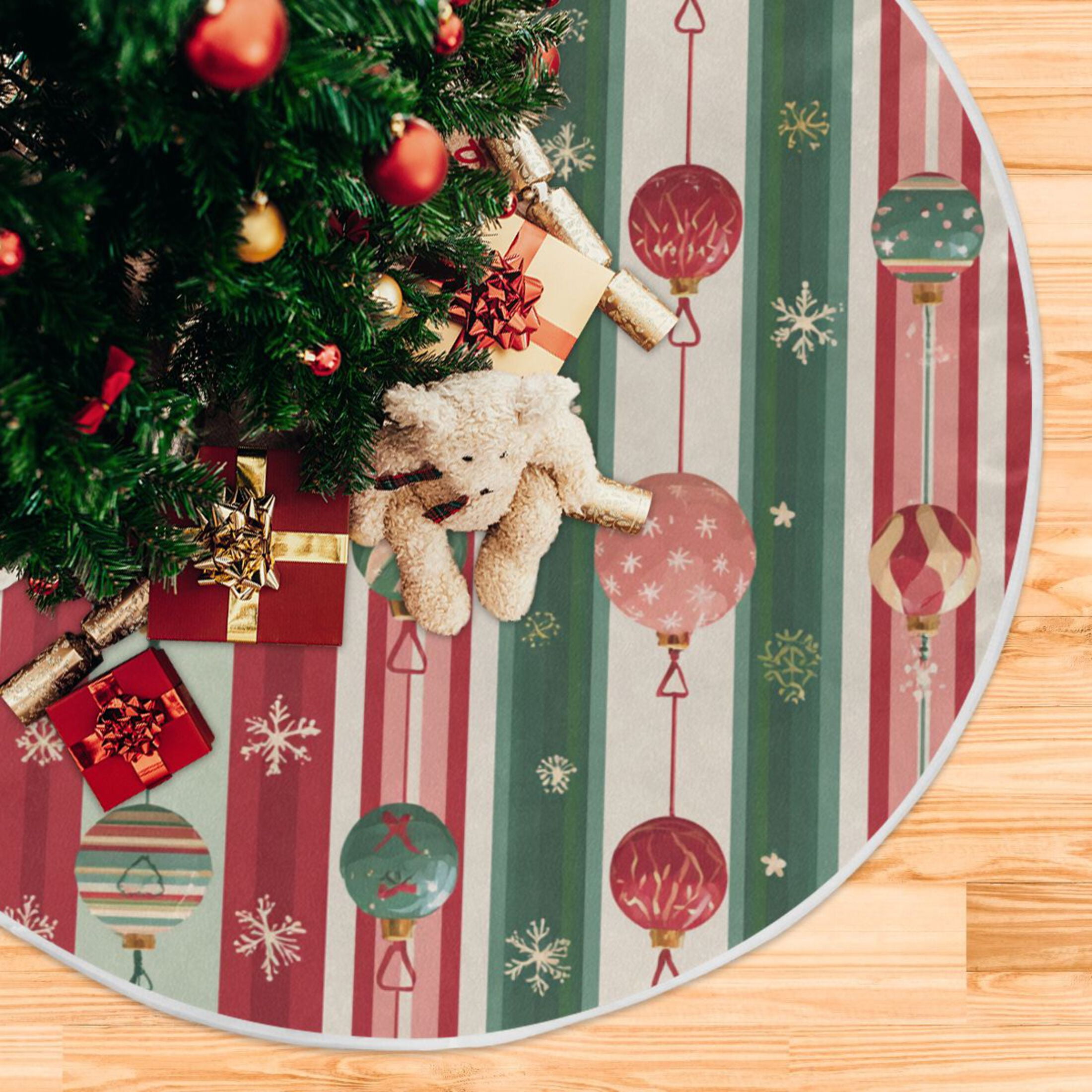 Christmas Color Stripes with Bulb Light Christmas Tree Skirt Opening ...