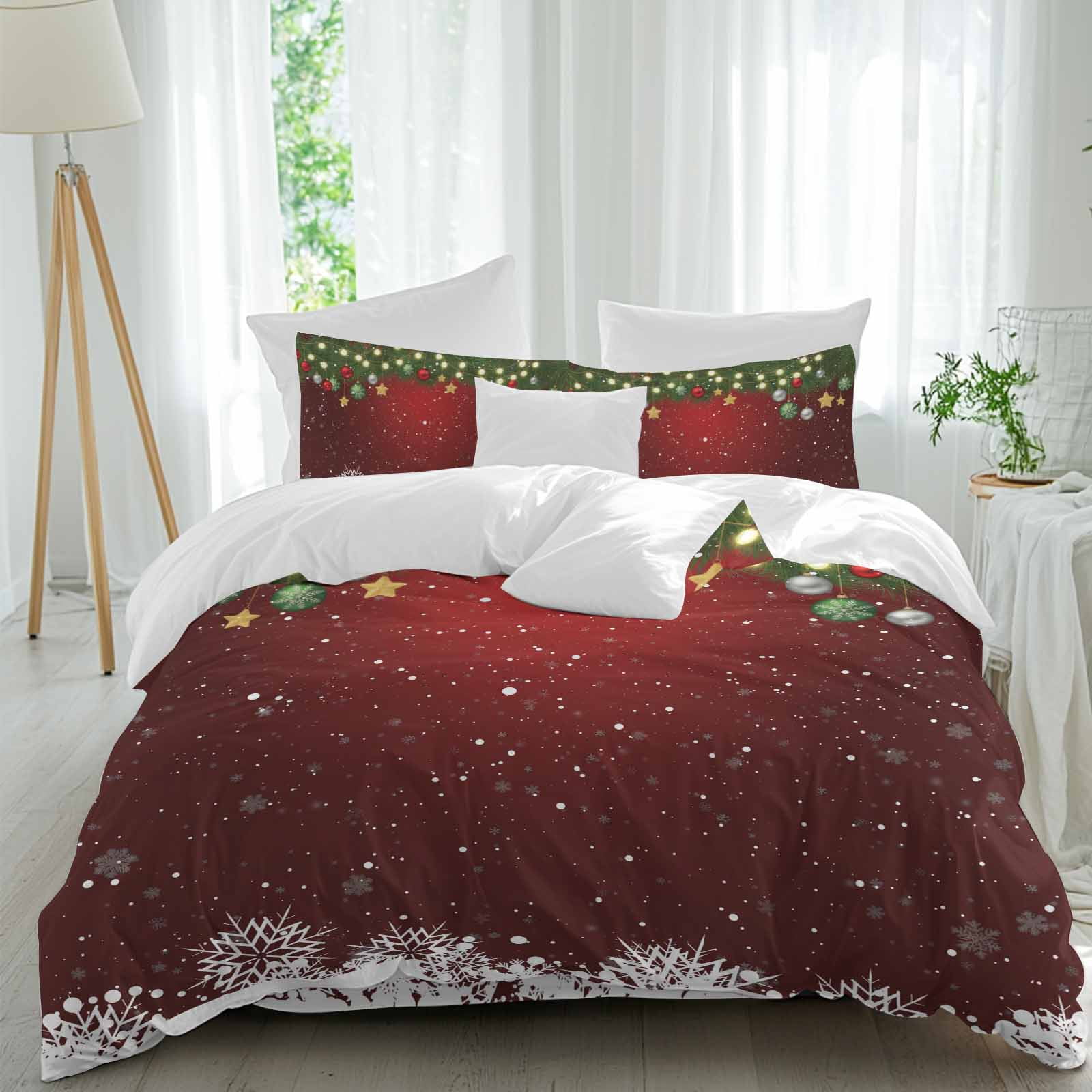 Christmas Colored Ball Duvet Cover Set King Size, Snow Snowflake Pine ...