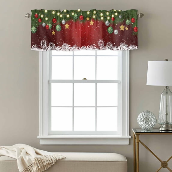 Christmas Colored Ball Window Valance for Kitchen, Snow Snowflake Pine ...