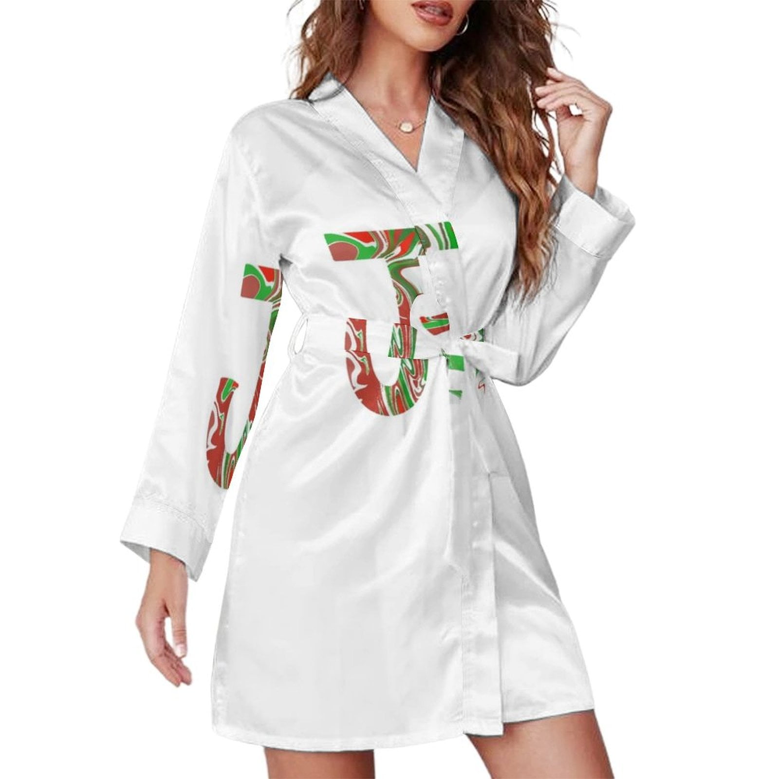 Christmas Colored Joy! Night Robe Long Sleeve V Neck Robe With Belt ...