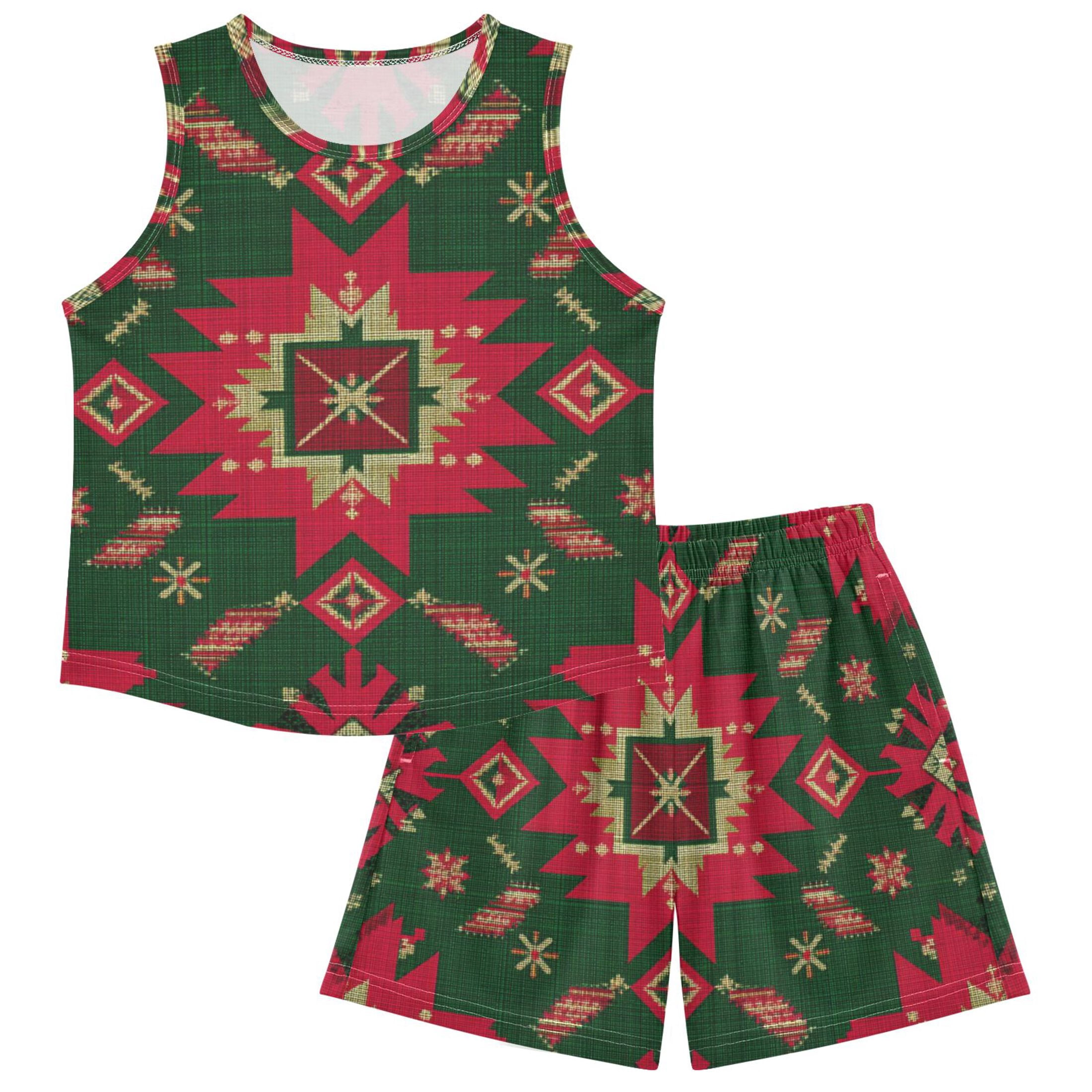Christmas Colored Pattern Elegant Texture Pajamas Set Sleeveless ...