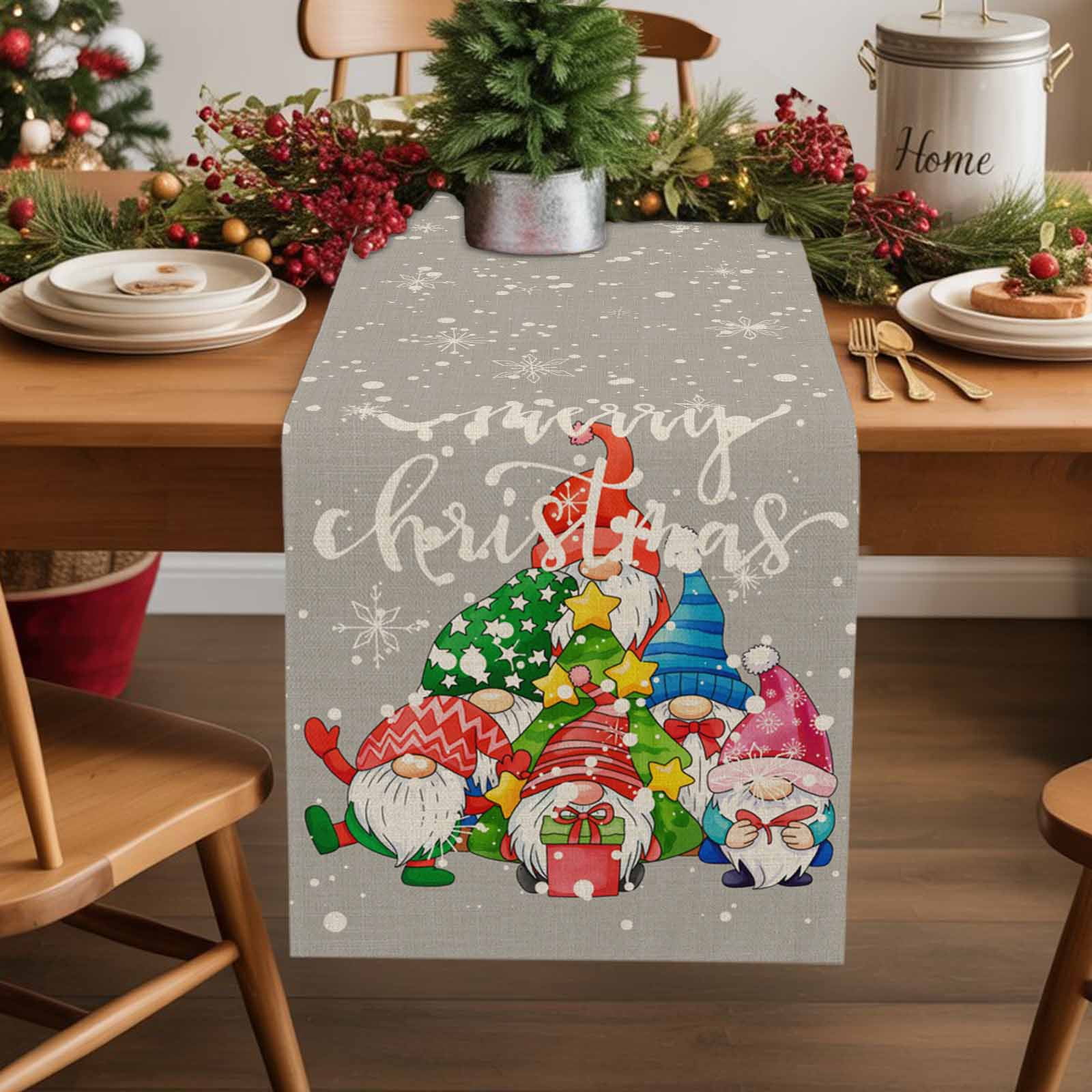 Christmas Colorful Dwarf Table Runner 13x60in Non-Slip Cotton Linen ...