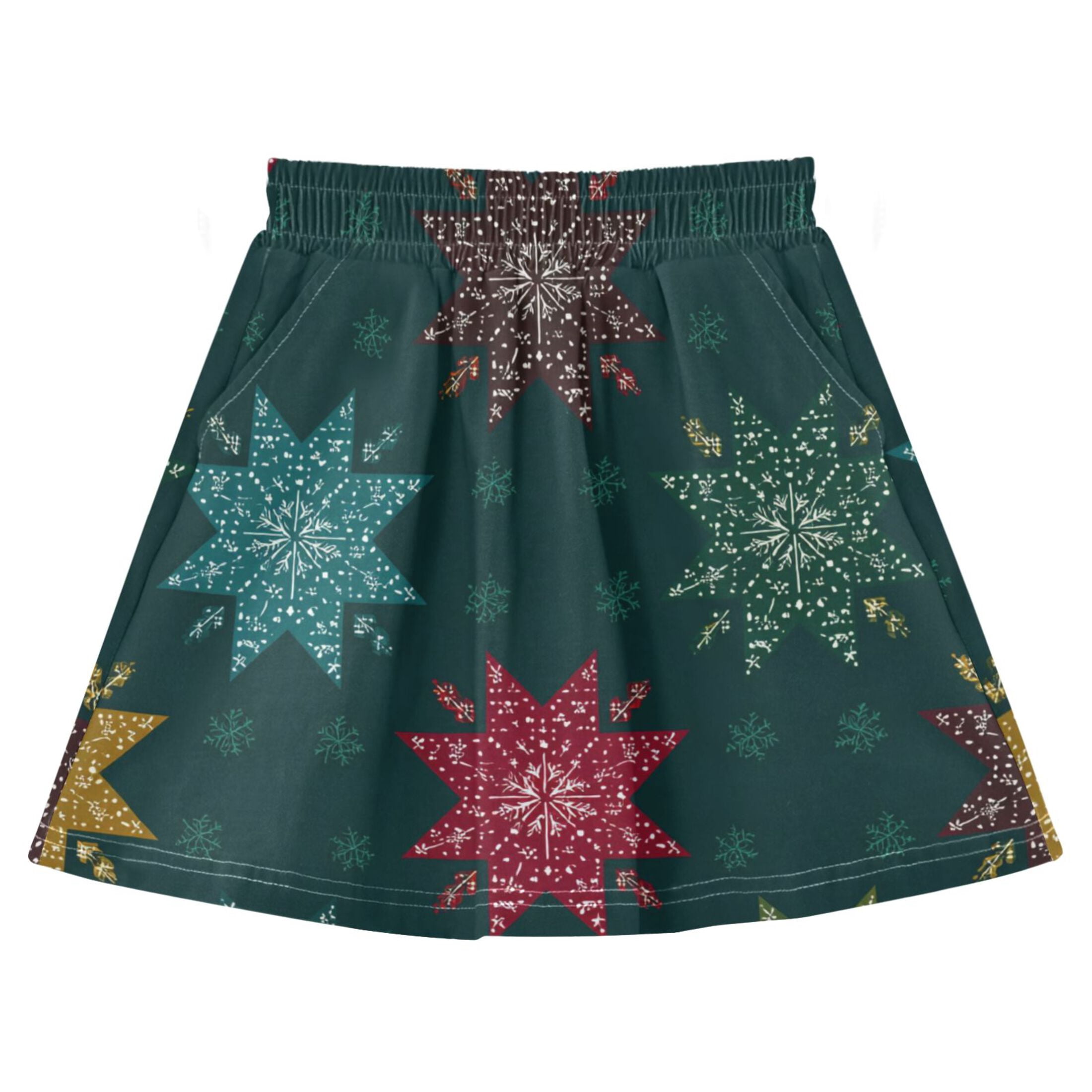 Christmas Colorful Snowflakes Dark Green Background Girls' Skirts A ...