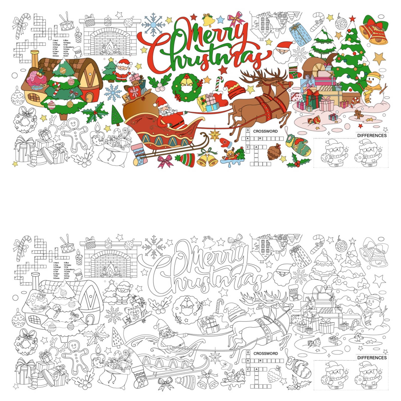 Christmas Coloring Tablecloth, 72 x 31Inches Giant Coloring Poster ...