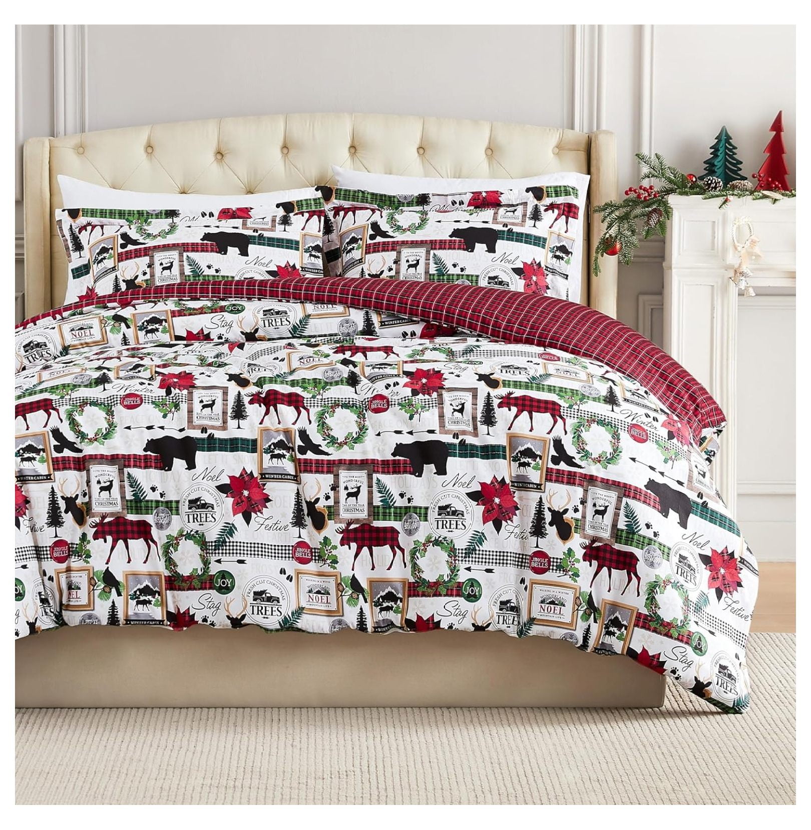 Christmas Comforter King Size with 2 Pillow Shams, Reversible Holiday ...
