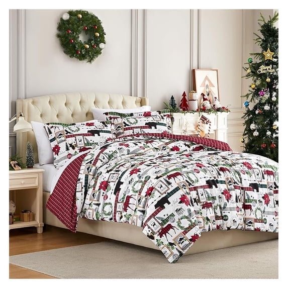 Christmas Comforter King Size with 2 Pillow Shams, Reversible Holiday ...