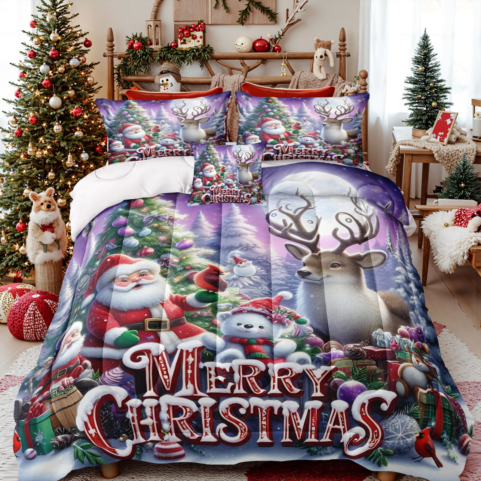 Christmas Comforter Santa Claus Bedding Set White Snowflake Christmas ...