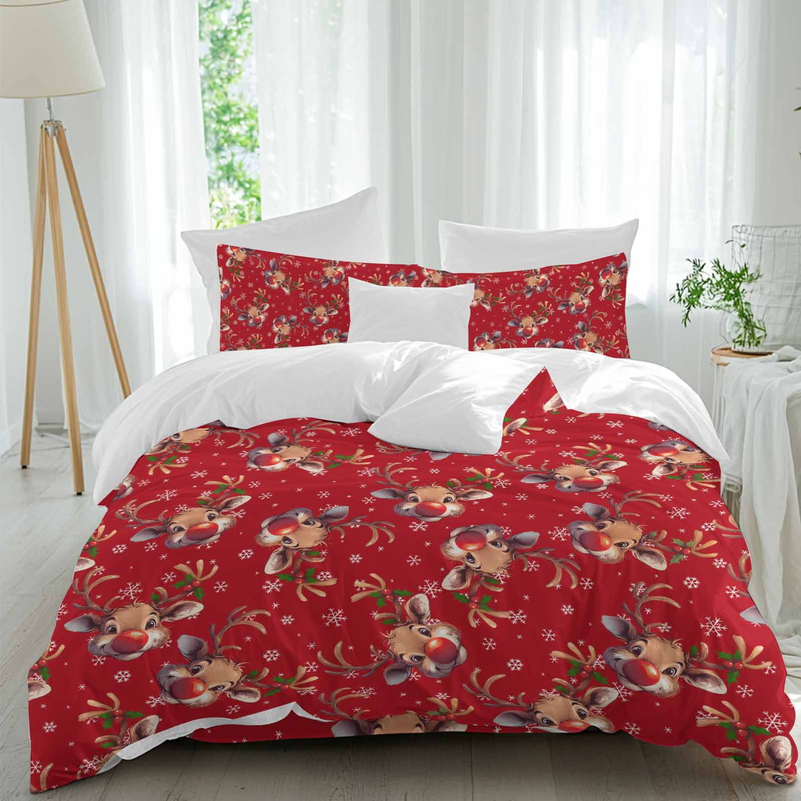 Christmas Comforter Set California King Size, Red Nosed Reindeer ...