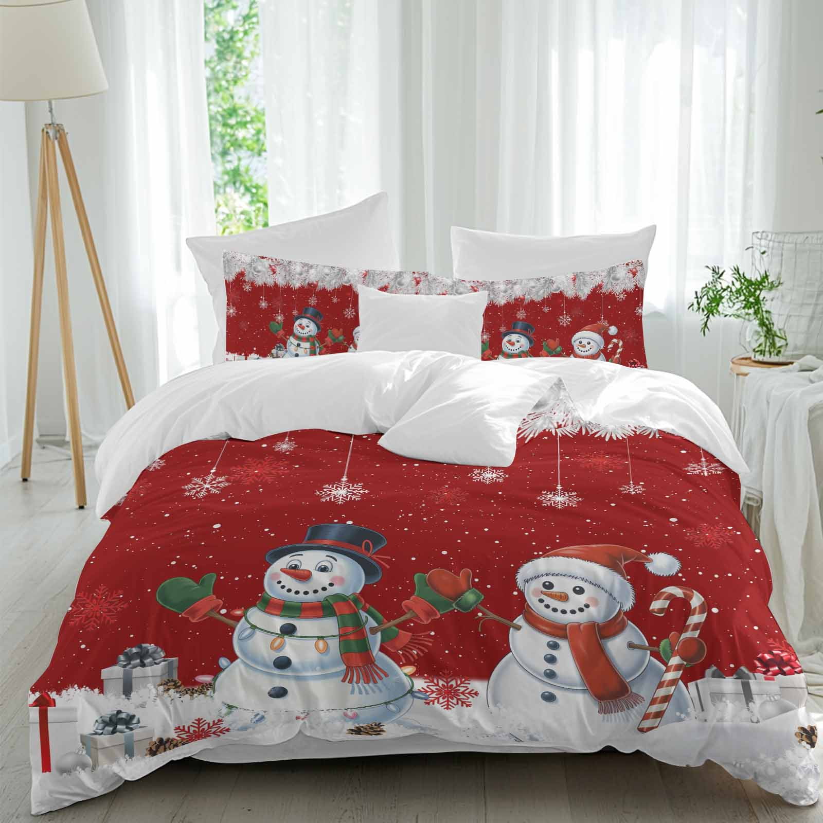 Christmas Comforter Set California King Size, Red Snowman White ...