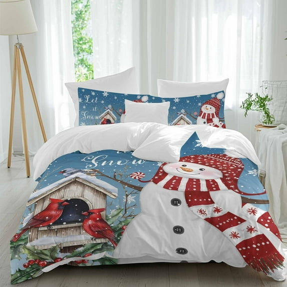 Christmas Comforter Set Full Size, Red Hat Snowman Xmas Cardinal Bird ...