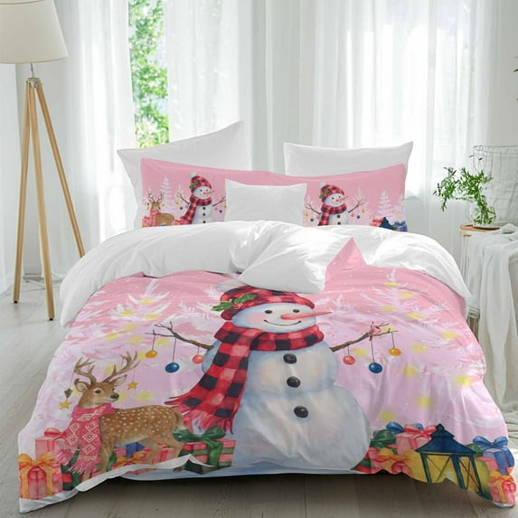 Christmas Comforter Set Full Size, Scarf Snowman Deer Xmas Box Pine ...