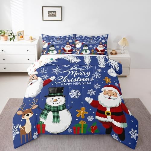 Christmas Comforter Set King,Cute Deer Santa Claus Bedding Set Cartoon ...
