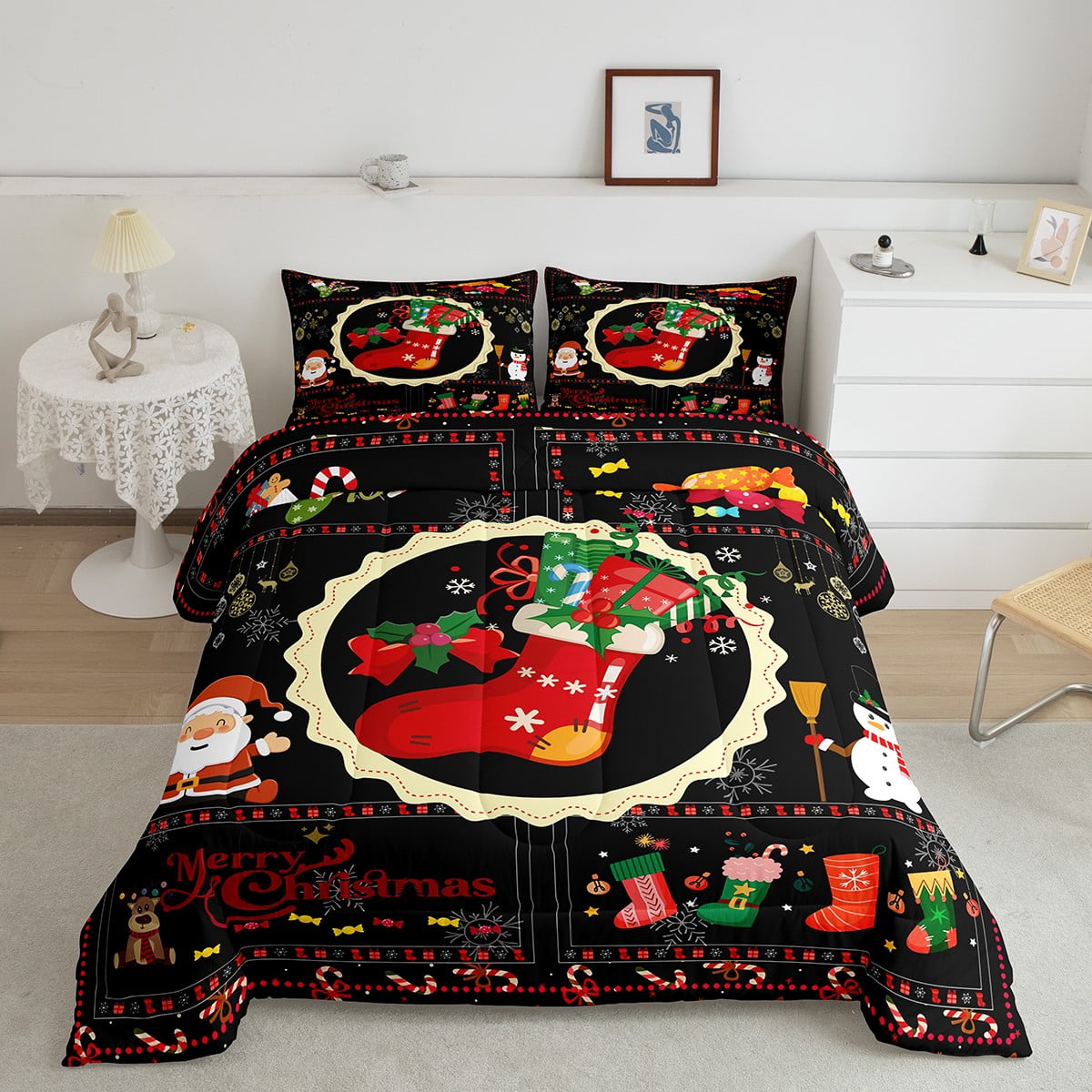 Christmas Comforter Set Queen Merry Christmas Bedding 3 Piece Santa ...