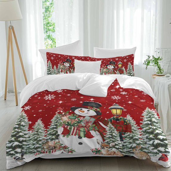Christmas Comforter Set Twin Size, Cute Hat Snowman Xmas Box Pine Trees ...