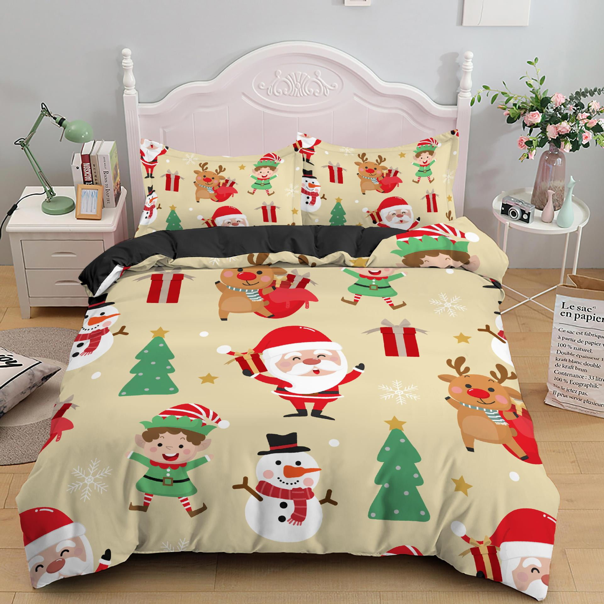 Christmas Comforter Sets Rustic Christmas Santa Tree Snowman Pattern ...