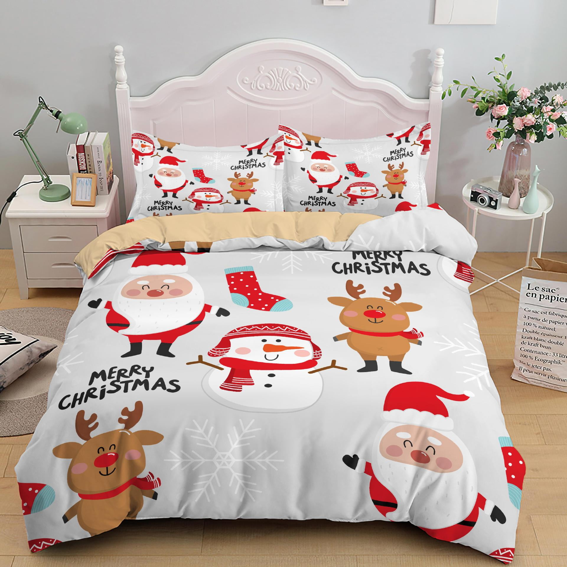 Christmas Comforter Sets Rustic Christmas Santa Tree Snowman Pattern ...