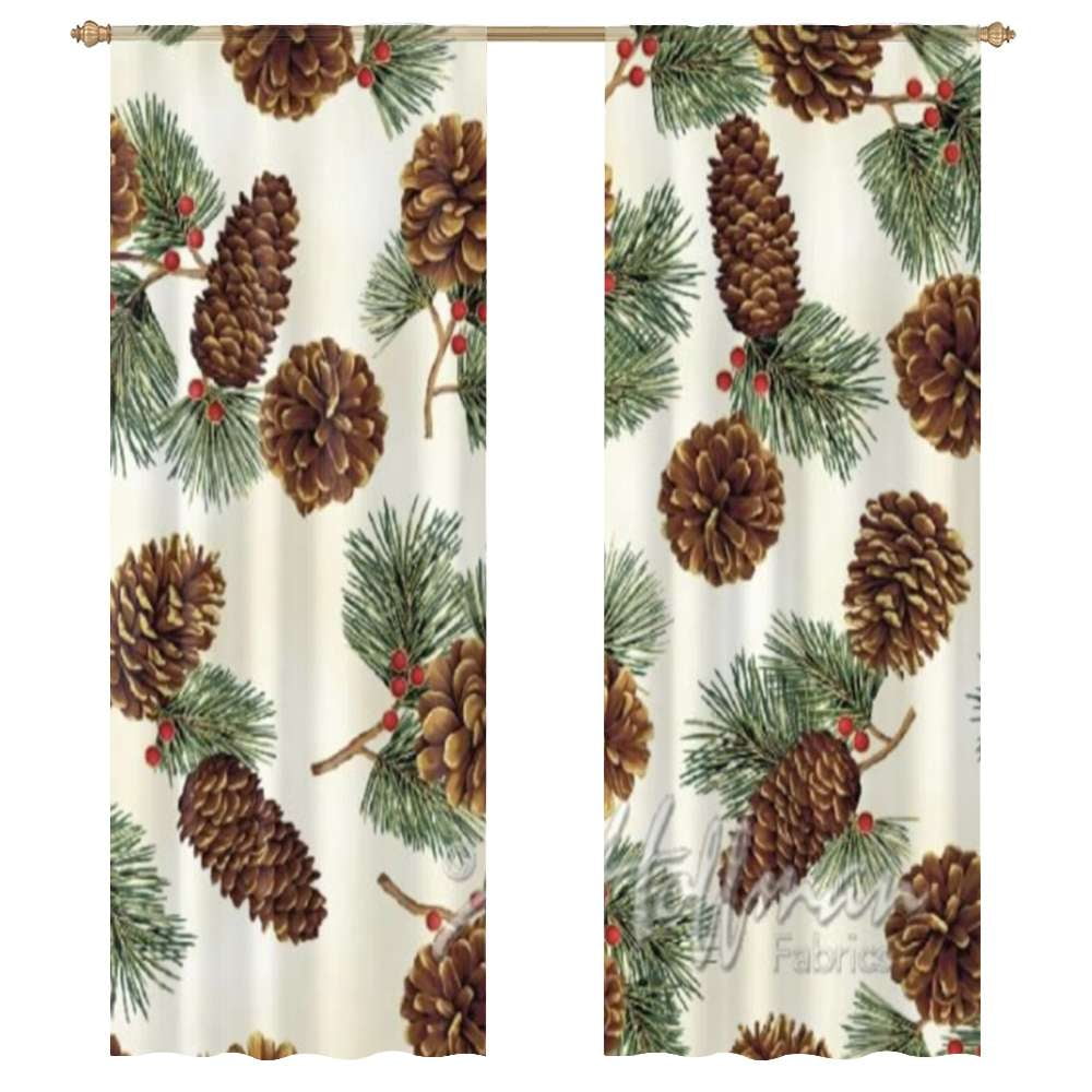 Christmas Cone Branches Tulle Curtains For Living Room Chiffon Sheer ...