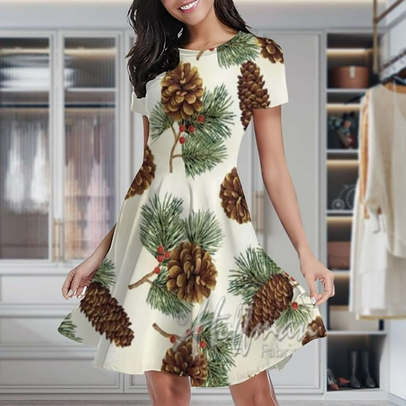 Christmas Cone Branches Women's Classic Swing Skater Dress Casual Work ...