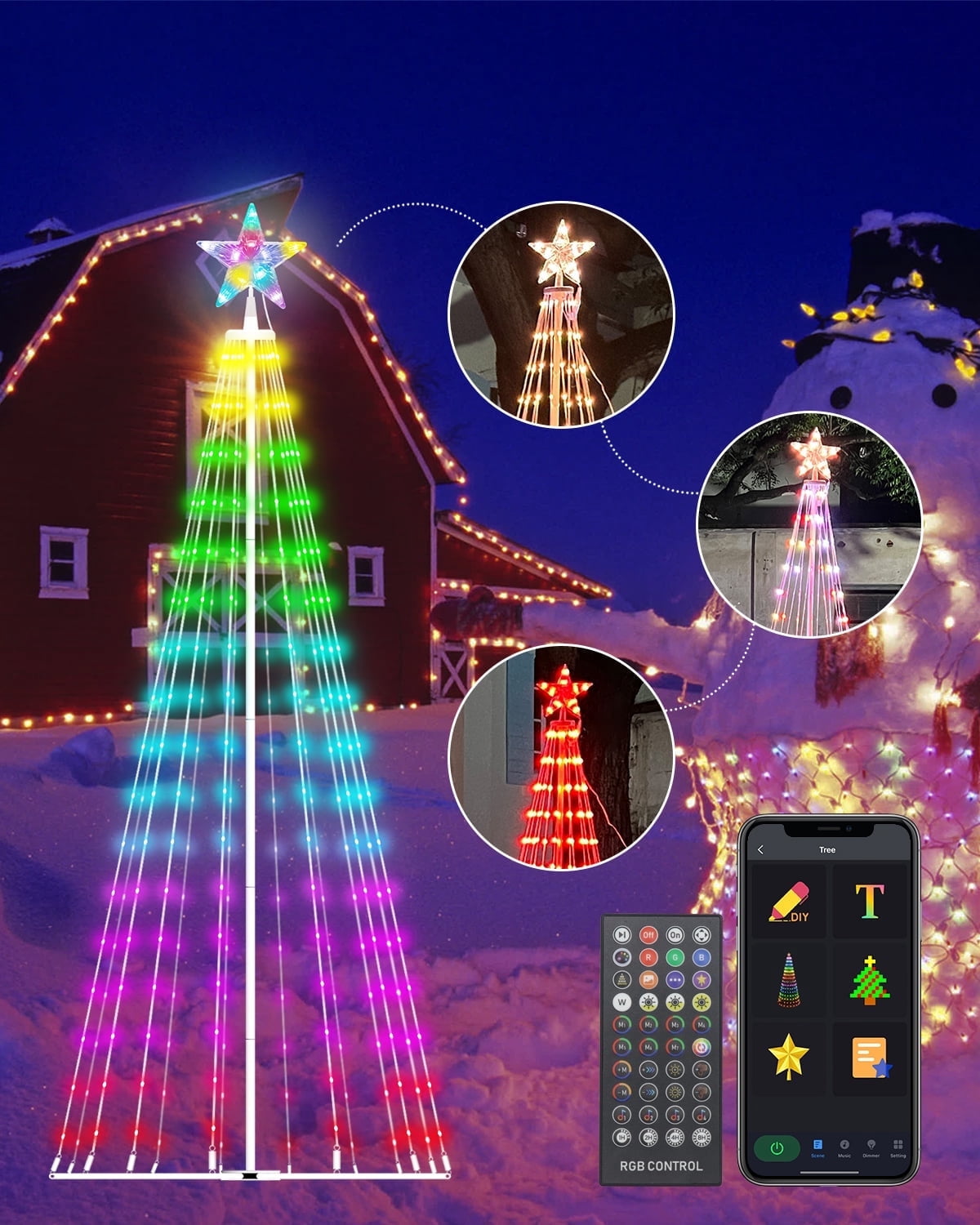 Christmas Cone Tree Light Smart DIY 8FT 345 LED Light Show with 47 ...