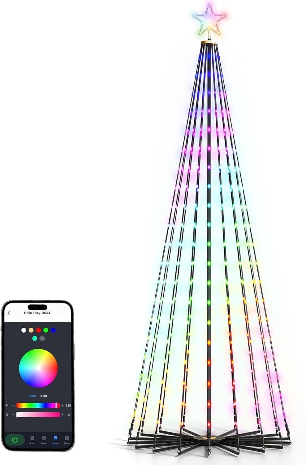 Christmas Cone Tree Lights, Music Sync,100 Scene Modes, 7.5ft 340 LEDs ...