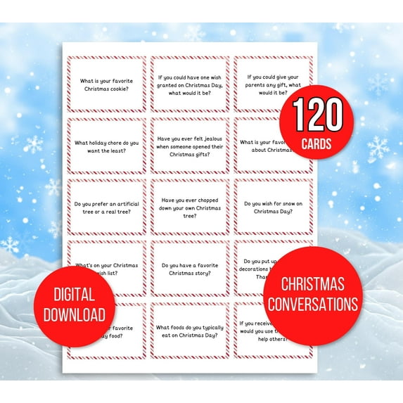 Christmas Conversation Cards, 120 Festive Icebreaker Questions, Family ...
