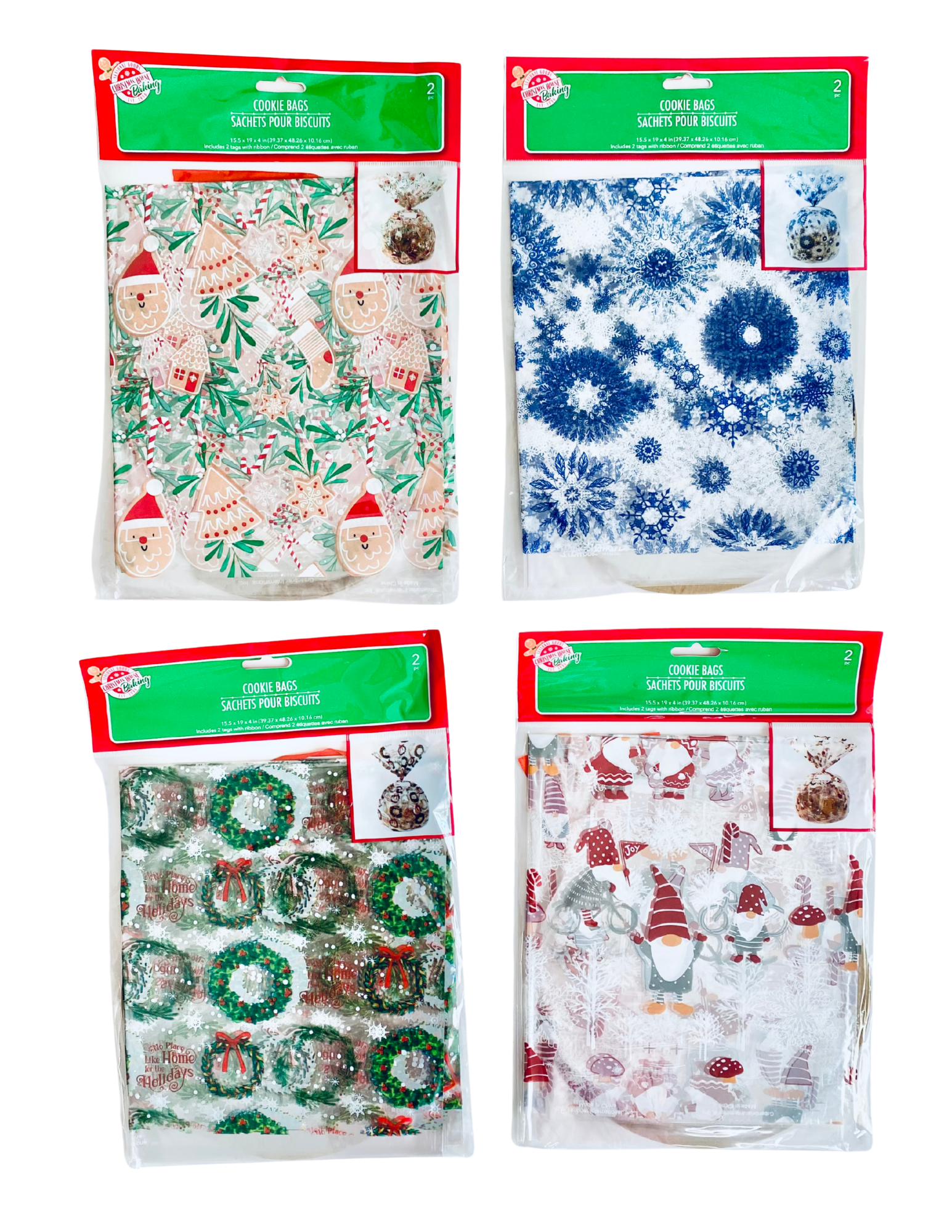 Christmas Cookie Bags – 2-Pack Holiday Treat Gift Bags with Festive ...