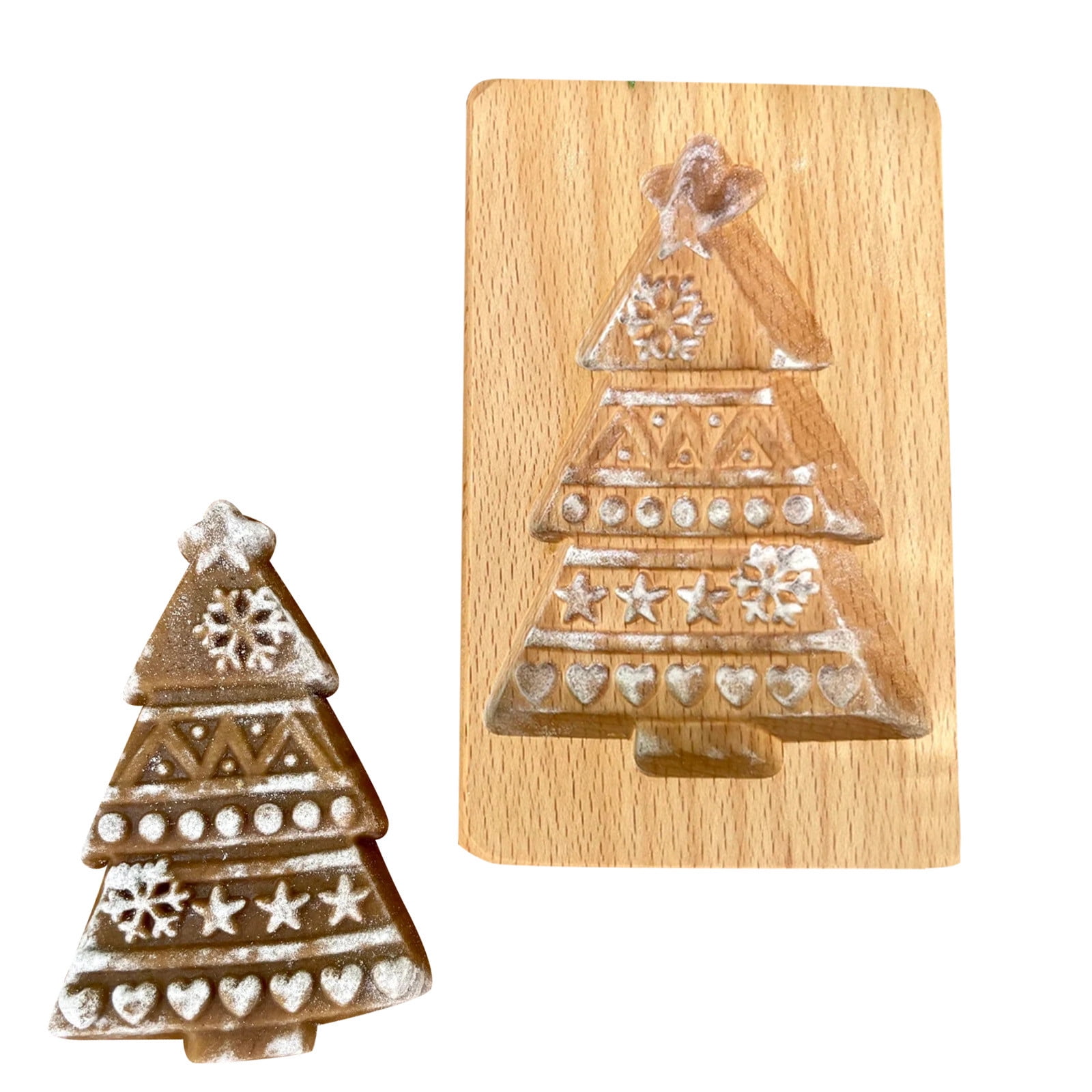 Christmas Cookie Mold, Wooden Tree Shape Embossing Stamp For Biscuit ...