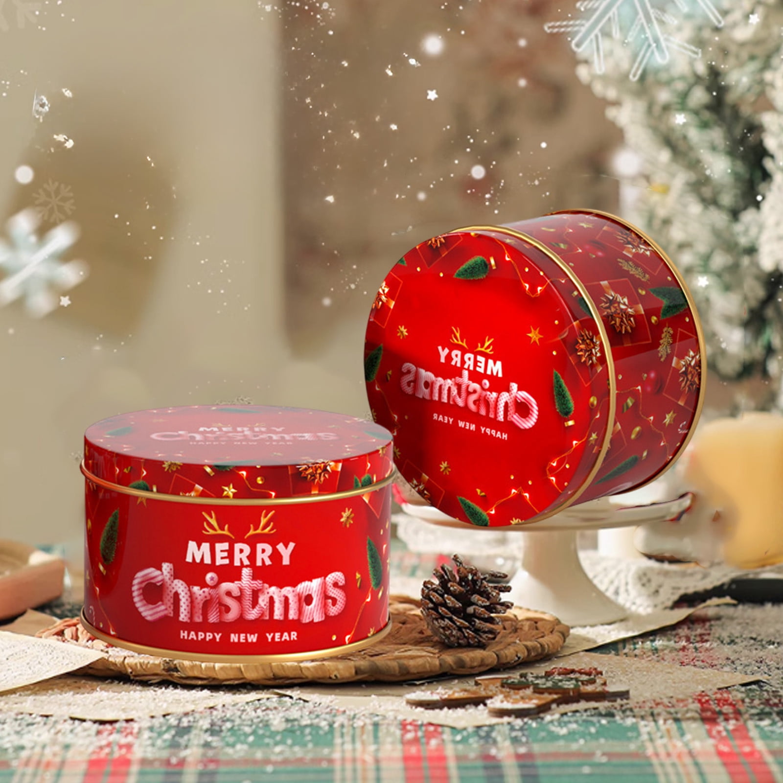 Christmas Cookie Tins with Lids for Giving, Christmas Holiday Printed ...