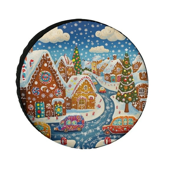 Christmas Cookie Village Camper Spare Tire Cover Happy Winter Holiday ...