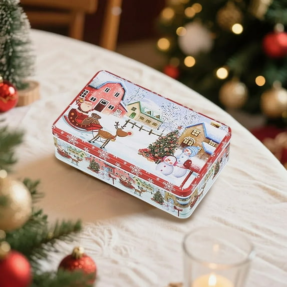 Christmas Cookies Tin Box Rectangular Metal Candy Storage Container ...