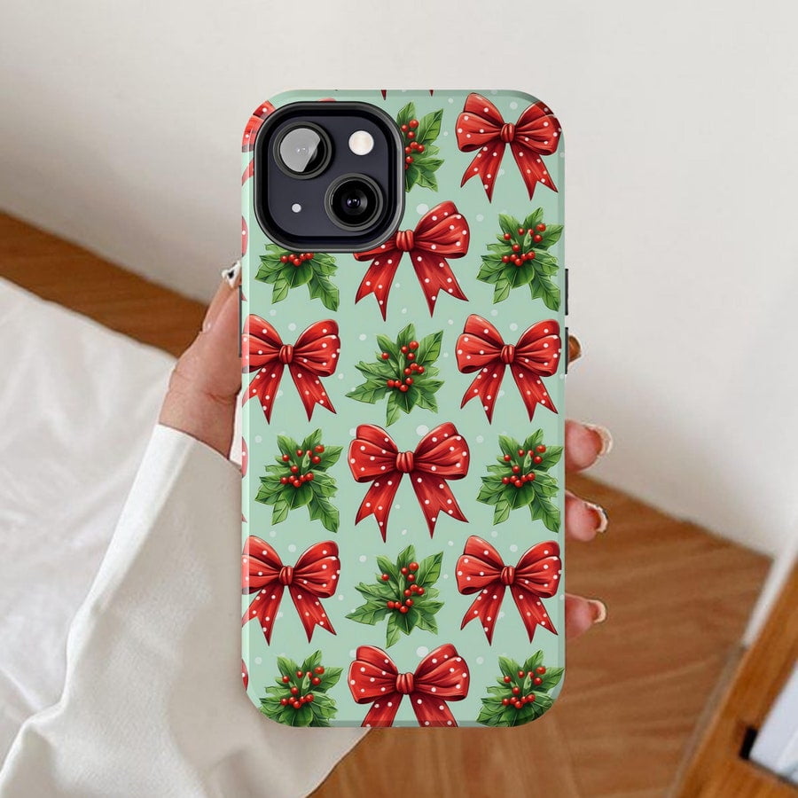 Christmas Coquette Holly with Red Ribbon Bow Holiday Phone Case 11 12 ...