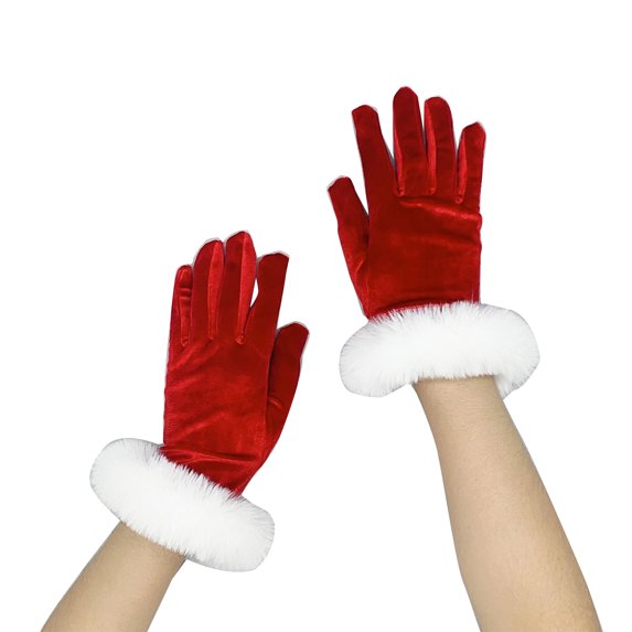 Christmas Cosplay Santa Gloves Winter Full Finger Mittens Stretchy Warm ...