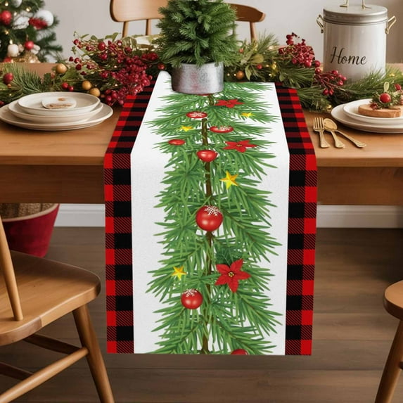 Christmas Cotton Linen Table Runner 18 x 72 inch Red Green Xmas ...