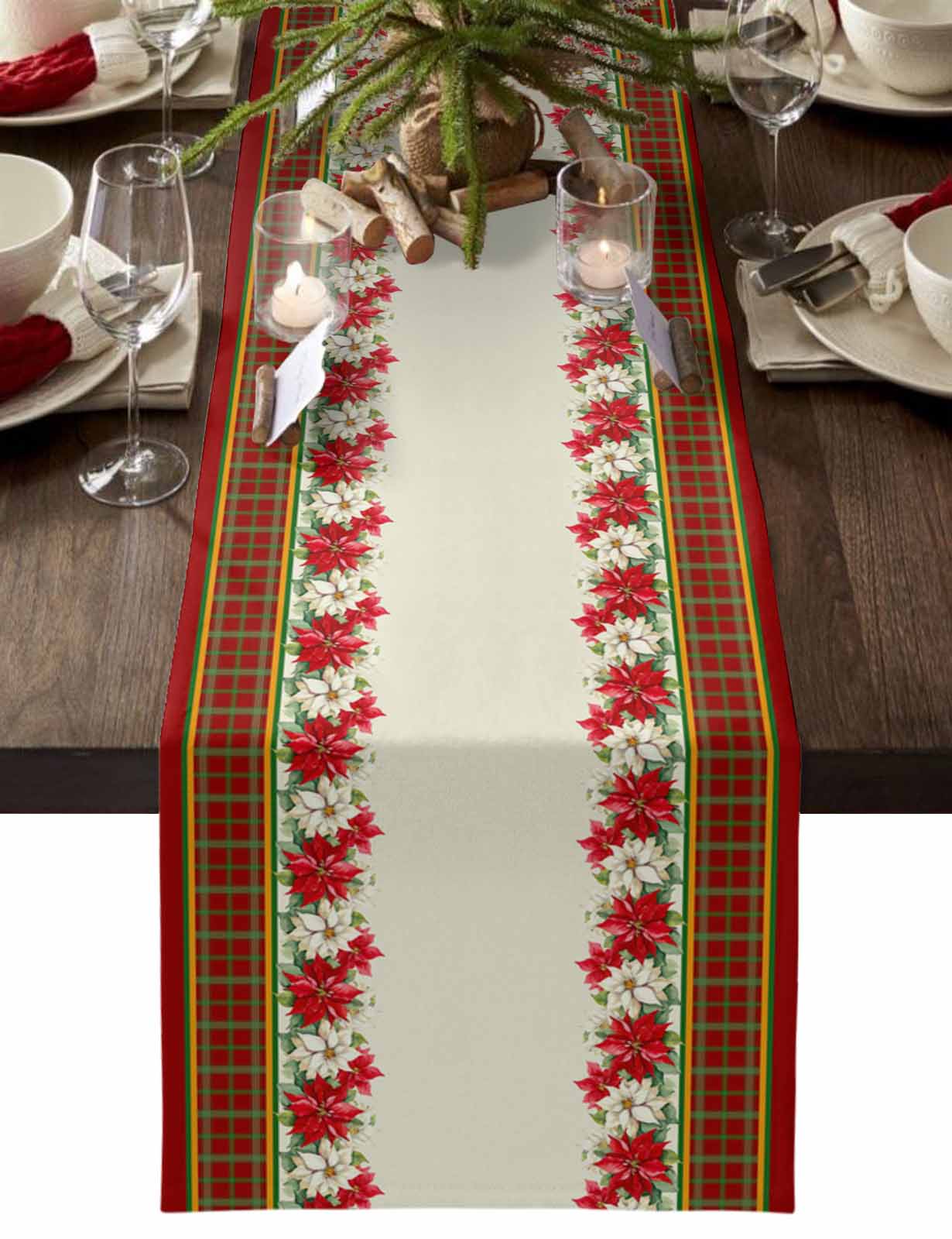 Christmas Cotton Linen Table Runner for Dining Kitchen, Winter Xmas ...